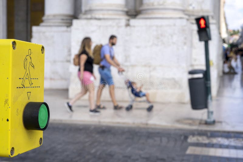Red Traffic Light To Control Pedestrian Crossing. Stock Image - Image ...
