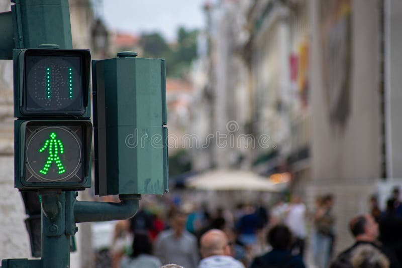 Green Traffic Light for Pedestrians Counting Down in 11 Seconds in ...