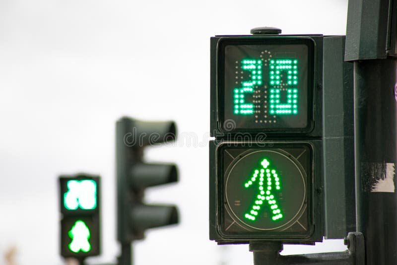 Green Traffic Light for Pedestrians Counting Down in 20 Seconds in ...
