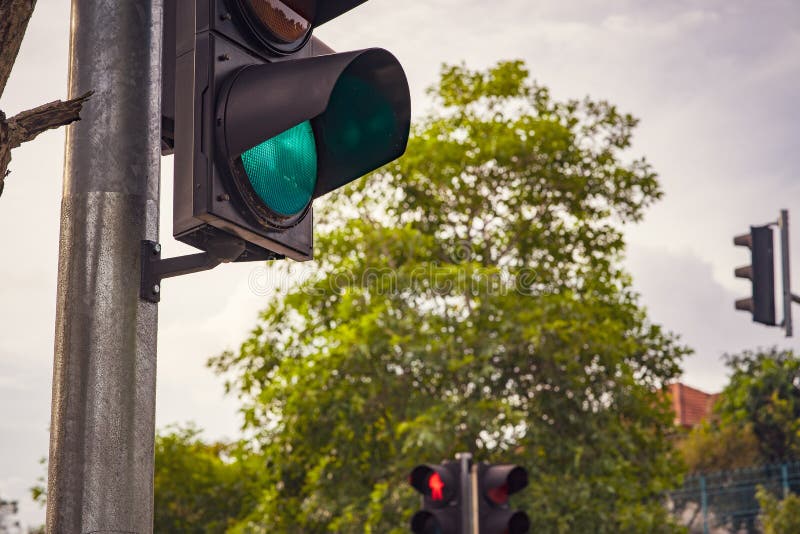Traffic Lights Pole with Red Lights for Pedestrian. Stock Photo - Image ...