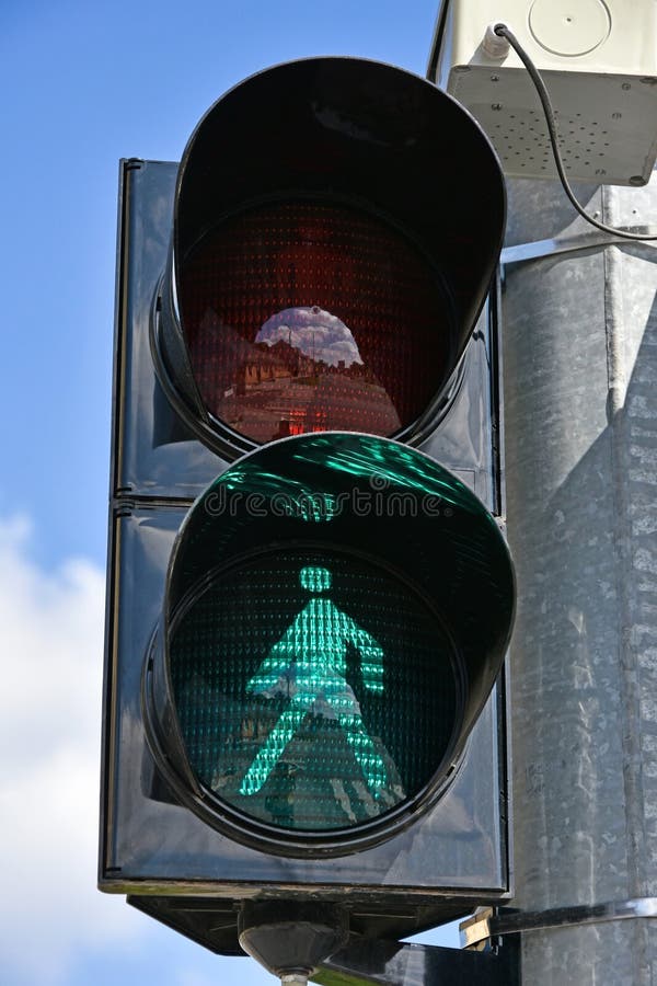 Green Traffic Light at the Road Cossing Stock Image - Image of signal ...