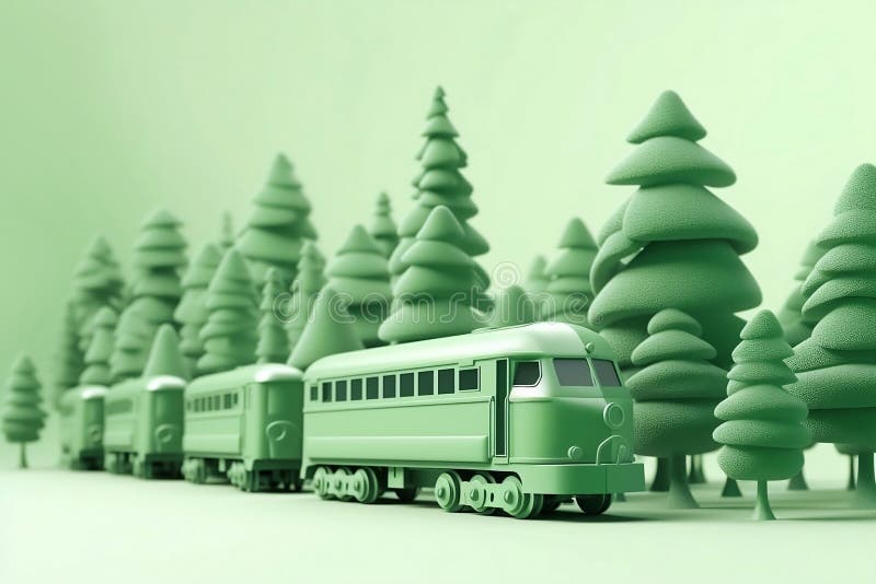 Green Train Driving through Forest. Generative AI Stock Illustration ...
