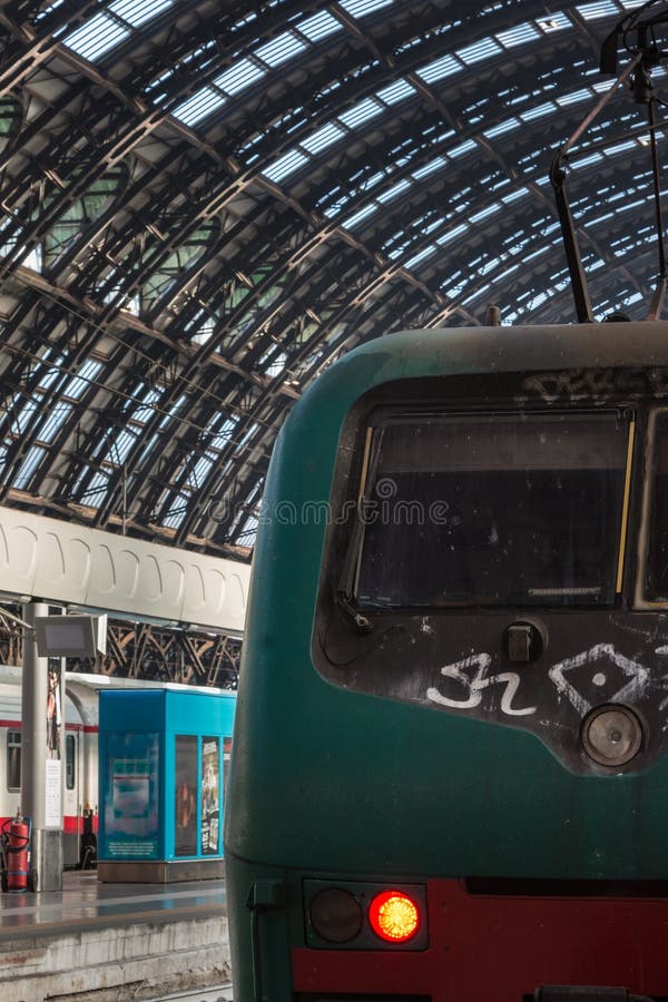 Green Train in Milan Central Railway Station, Italy Stock Image - Image ...