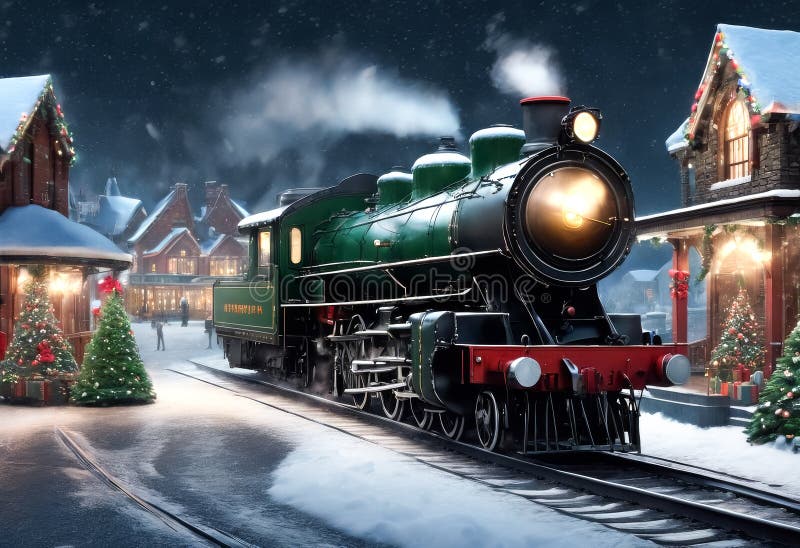 A Green Train is on a Snowy Track Stock Photo - Image of walking, train ...