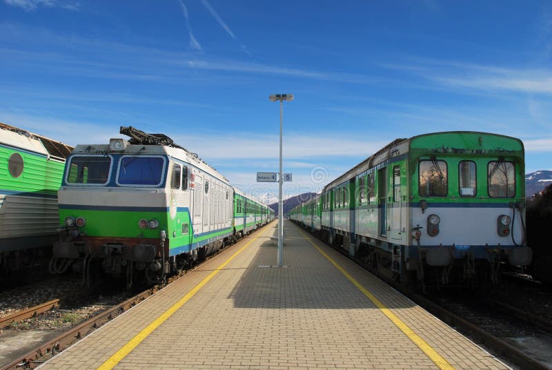 Green trains at a station stock photo. Image of holiday - 8726558