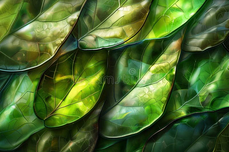 Green Translucent Glass Leaves Background with Visible Texture and ...