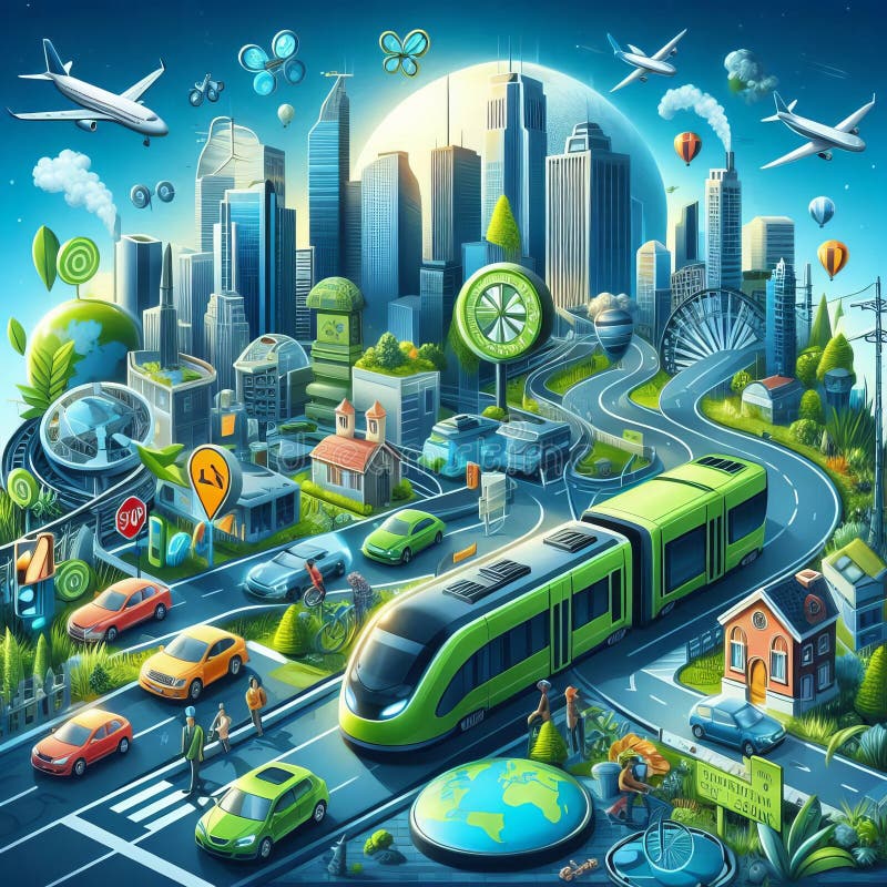 Green Transportation Options for Commuting To Work and Schol Stock ...