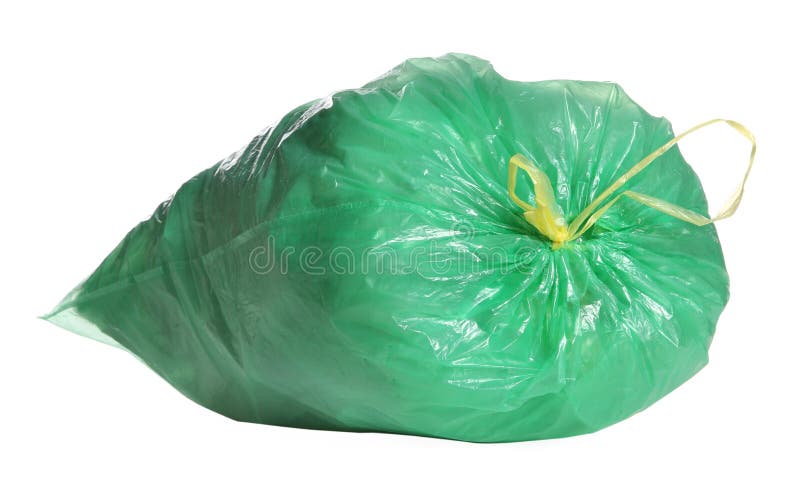 Green Trash Bag Full of Garbage Isolated on White Stock Image - Image ...