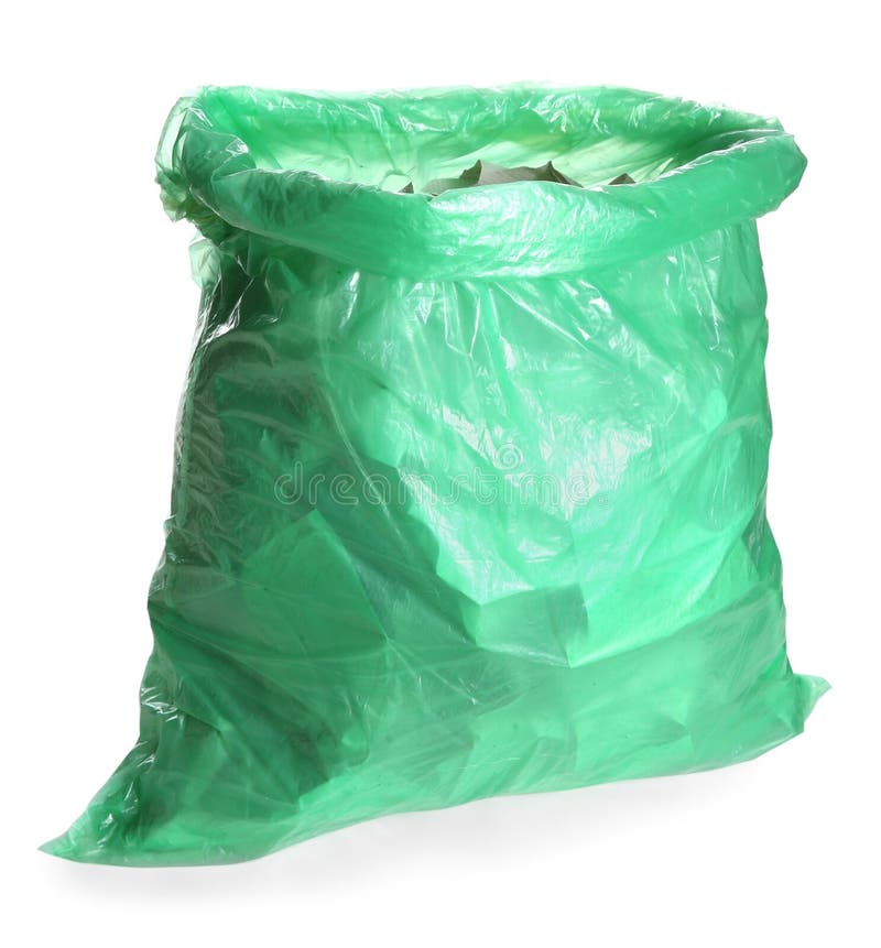 Green Trash Bag Full of Garbage Isolated on White Stock Image - Image ...