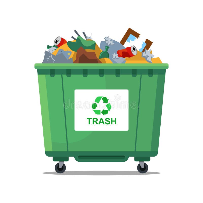 The Green Trash Can is Full of Waste. Stock Vector - Illustration of ...