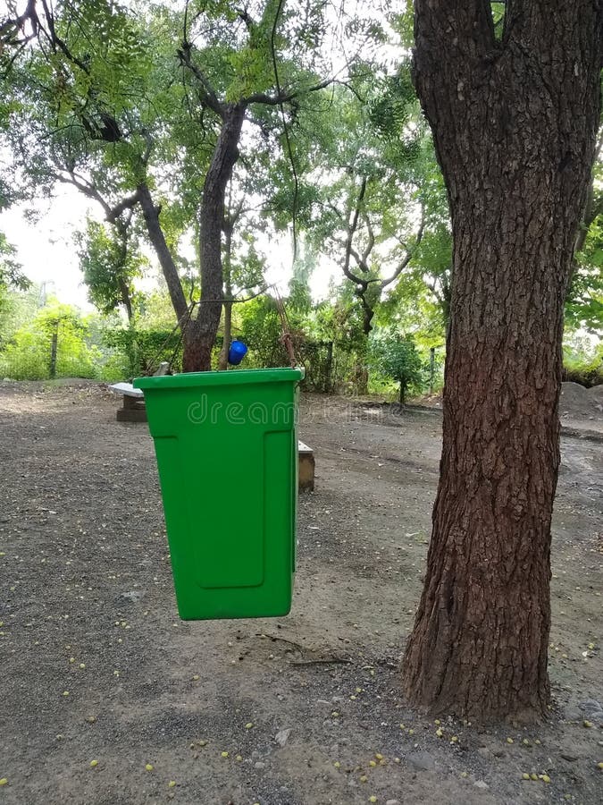 The Green Trash Can is Tied To the Neem Tree Stock Image - Image of ...