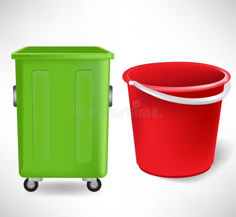 Green Trash Container and Red Bucket Stock Vector - Illustration of ...