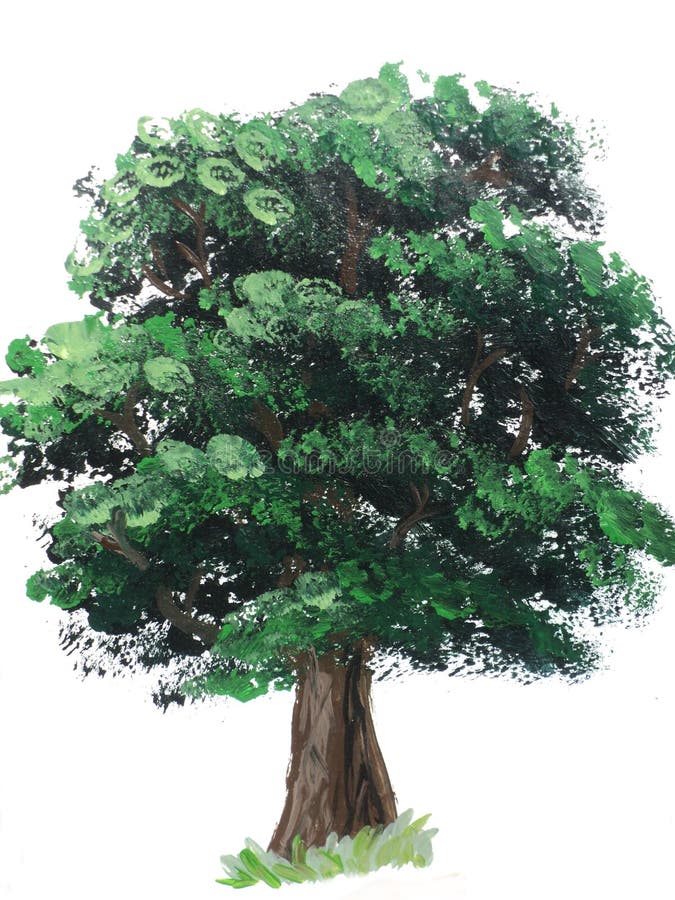 Green Tree. Acrylic Paint Drawing. Stock Illustration - Illustration of ...