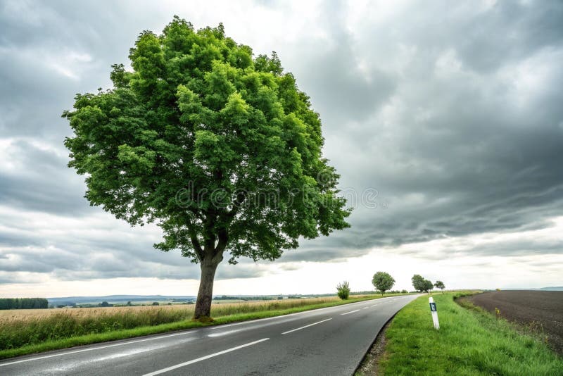 Green Tree Alongside Road stock illustration. Illustration of ...