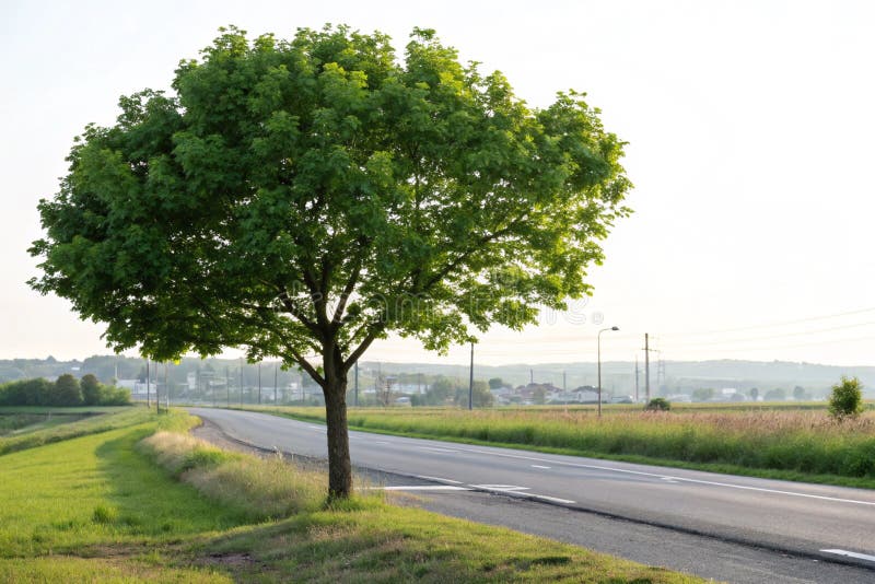 Green Tree Alongside Road stock illustration. Illustration of beauty ...