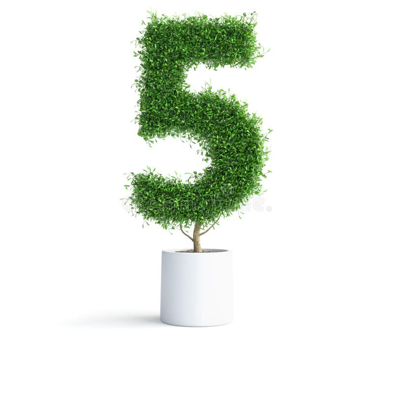 Green Tree Alphabet Number 5 Stock Illustration - Illustration of ...