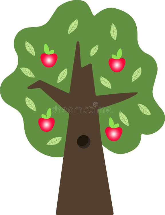 A Green Tree with Apples and a Hollow. Stock Vector - Illustration of ...