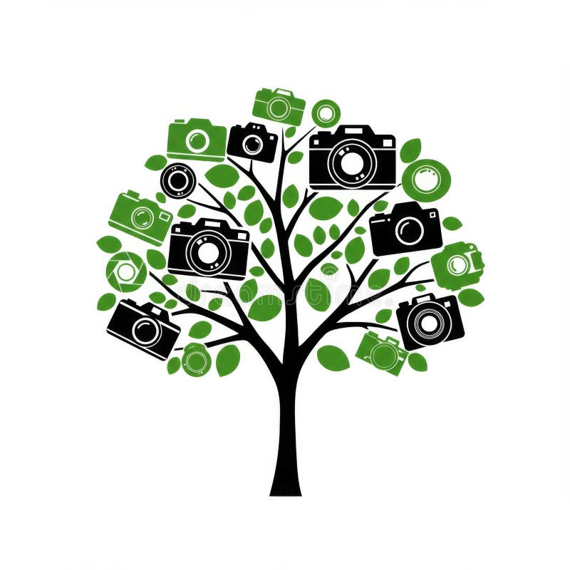 Green Tree with Black Cameras Illustration Stock Illustration ...
