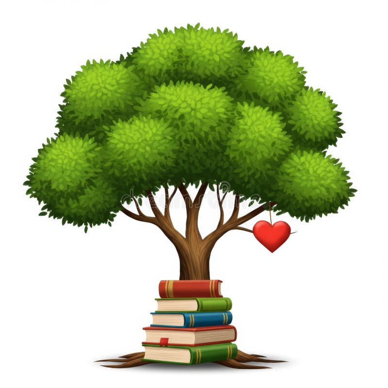 Green Tree with Books and Heart Illustration Stock Illustration ...