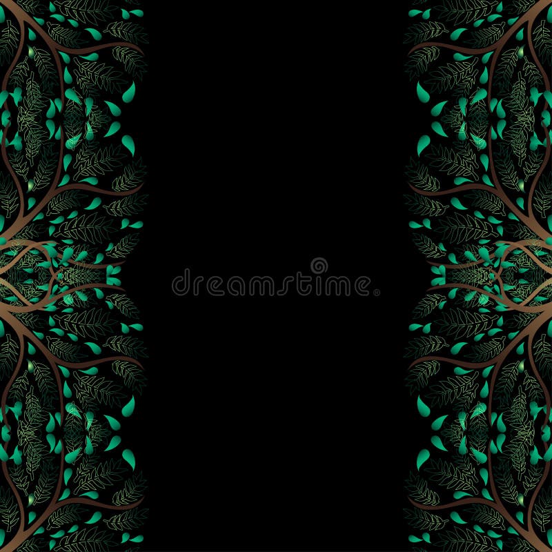Green Tree Border Isolated on Black Background. Vector Illustration ...