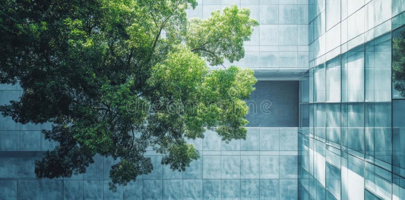 Green Tree Branches Over Modern Building, Sustainable Architecture ...