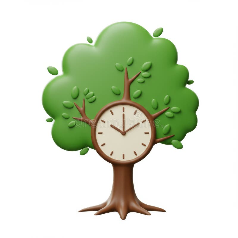Green Tree with Clock Illustration Stock Illustration - Illustration of ...