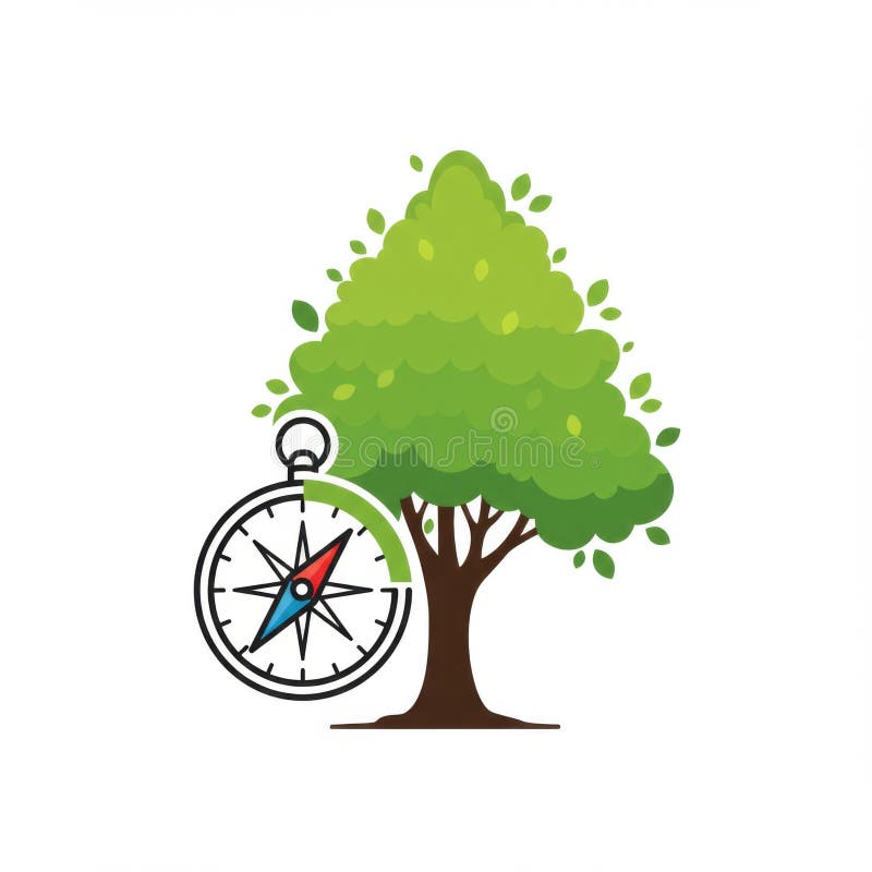 Green Tree with Compass Illustration Stock Illustration - Illustration ...