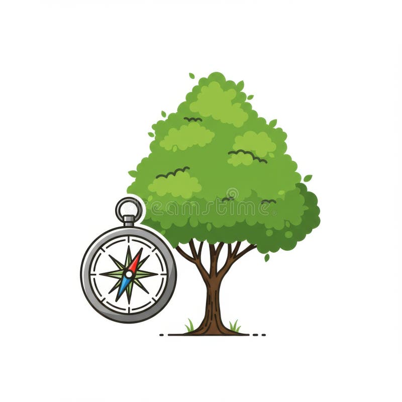 Green Tree and Compass Illustration Stock Illustration - Illustration ...