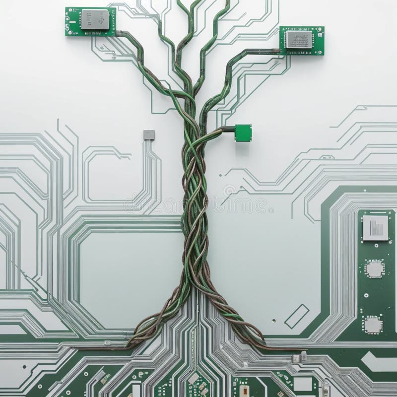Green Tree on Computer Chip, Technology Meets Nature, Circuit Board ...