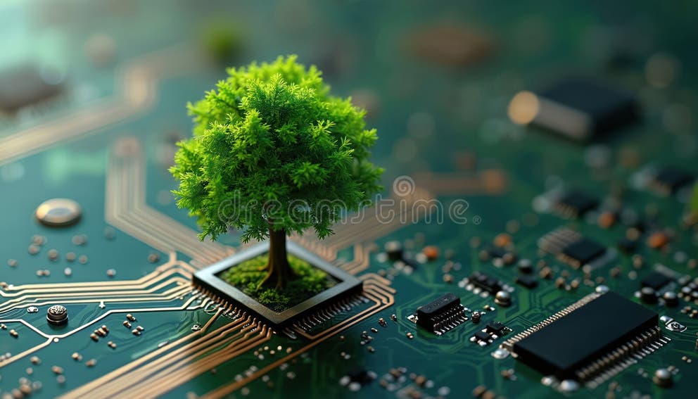 Green Tree on Computer Circuit Board Innovation, Sustainability ...