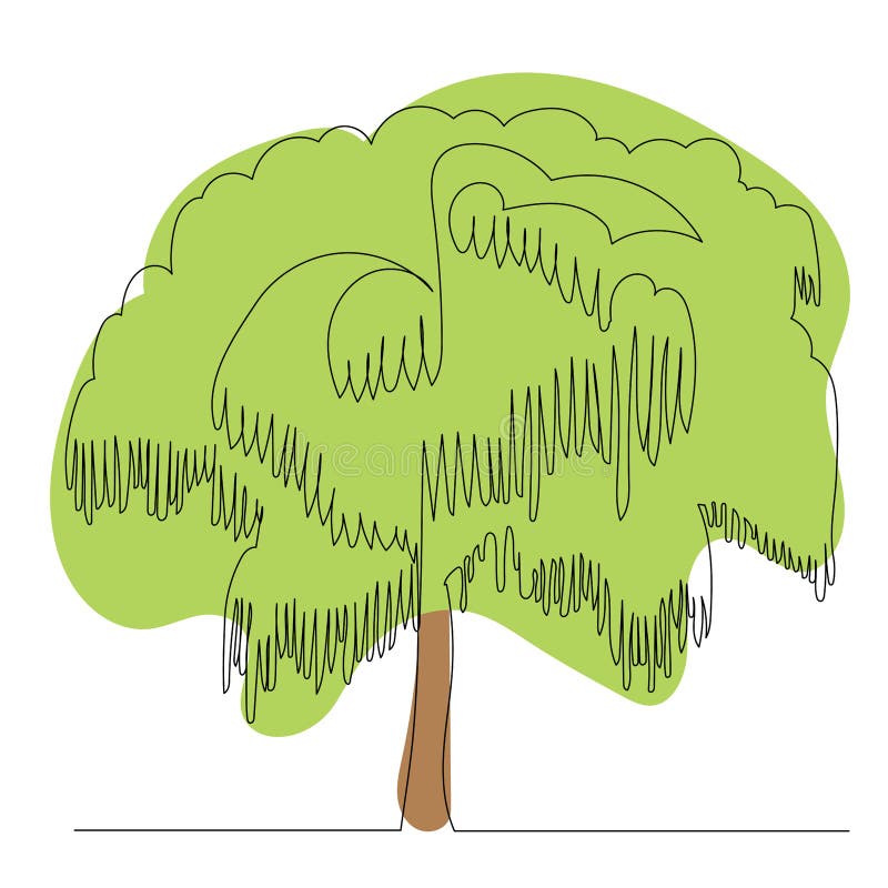 Green Tree Drawing in One Continuous Line, Isolated Stock Vector ...
