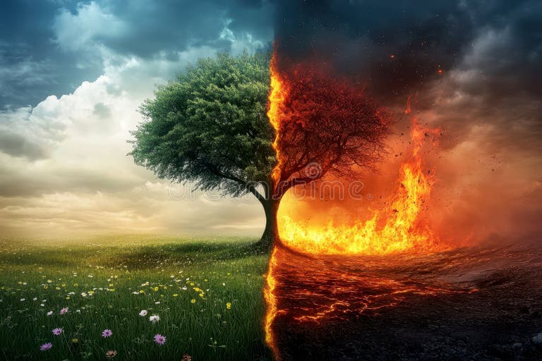 A Green Tree on Fire from Environment Problem and Global Warming Half ...