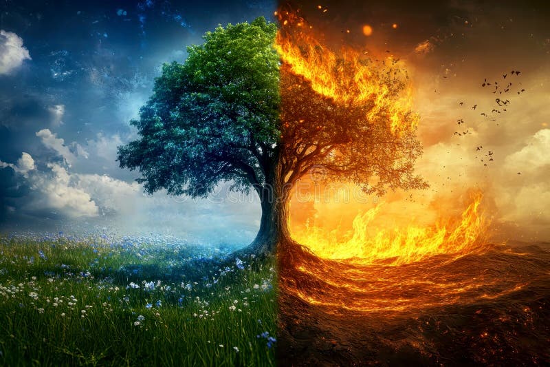 A Green Tree on Fire from Environment Problem and Global Warming Half ...
