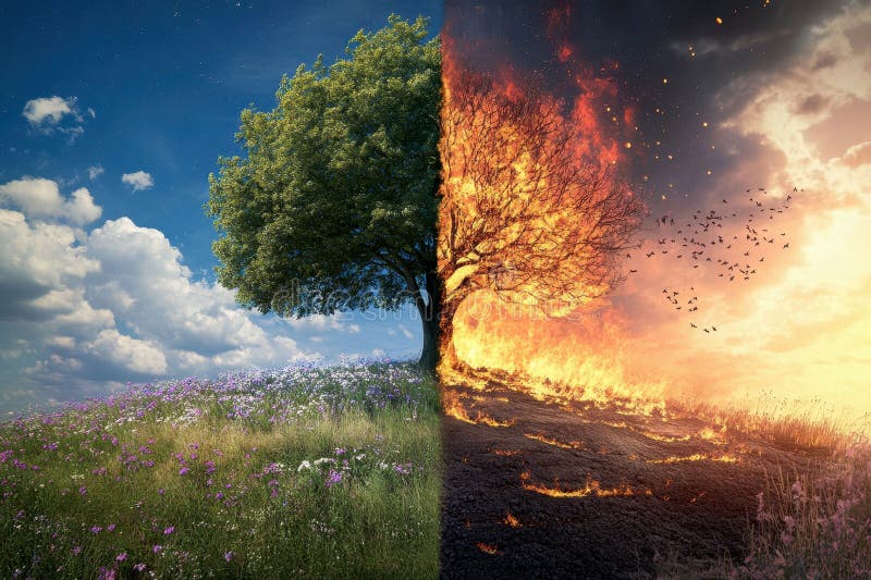 A Green Tree on Fire from Environment Problem and Global Warming Half ...