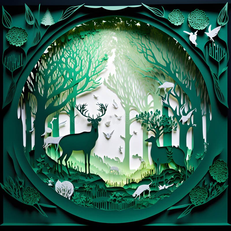 Green Tree Forest Animals Papercut Stock Photo - Image of planet ...
