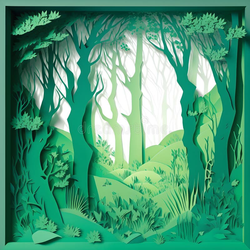 Green Tree Forest Papercut stock image. Image of planet - 265773447