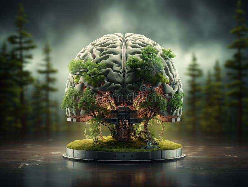 Green Tree in Form of Human Brain. Green Thinking Stock Illustration ...