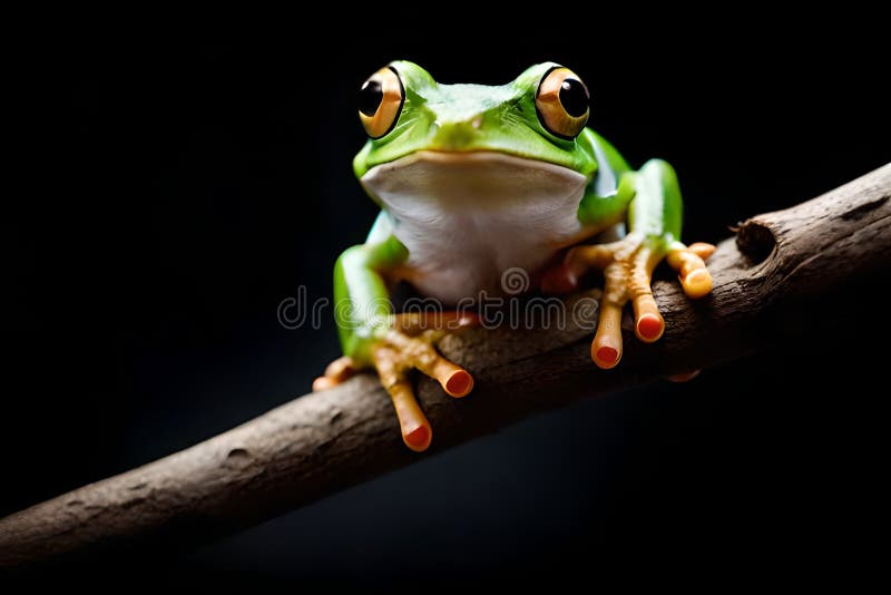 Green Tree Frog on a Dry Branch Stock Image - Image of reptile ...