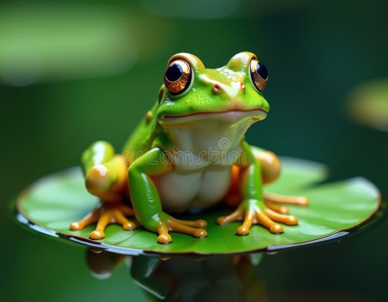 Green Tree Frog on Lily Pad Stock Illustration - Illustration of water ...