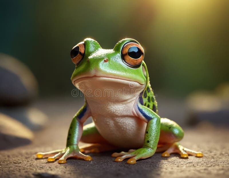 A Green Tree Frog (Litoria Caerulea) is Perched on a Rock, Facing the ...