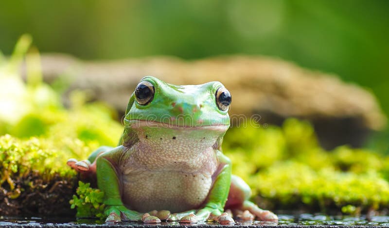 Green tree frog portrait stock photo. Image of fauna - 163861638