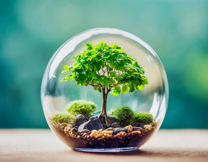 Green Tree in Glass Ball. Save the Environment, Save a Clean Planet ...