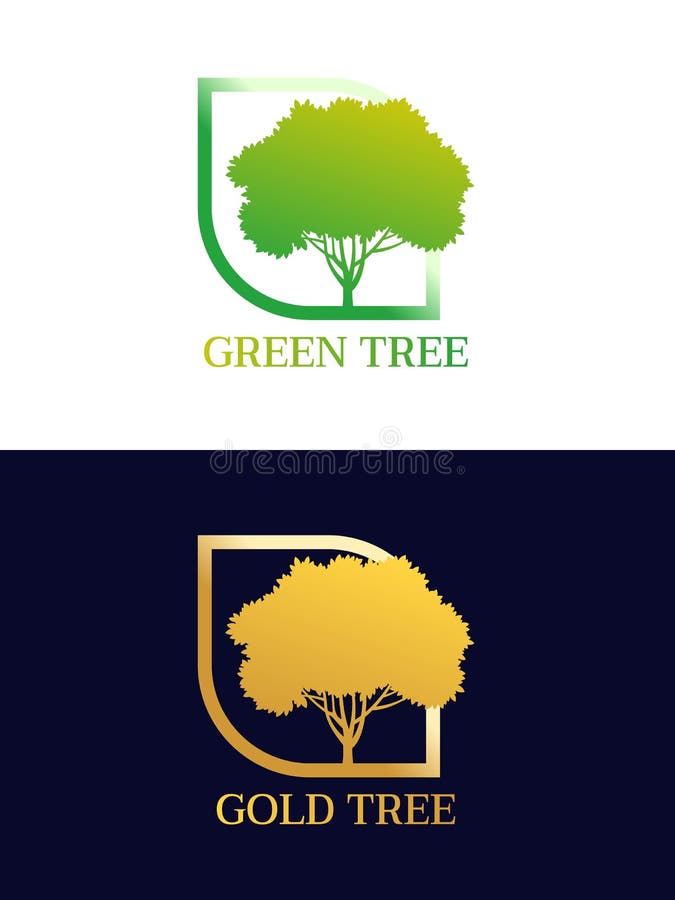 Green Tree and Gold Tree in Curved Corner Frame Logo Vector Design ...