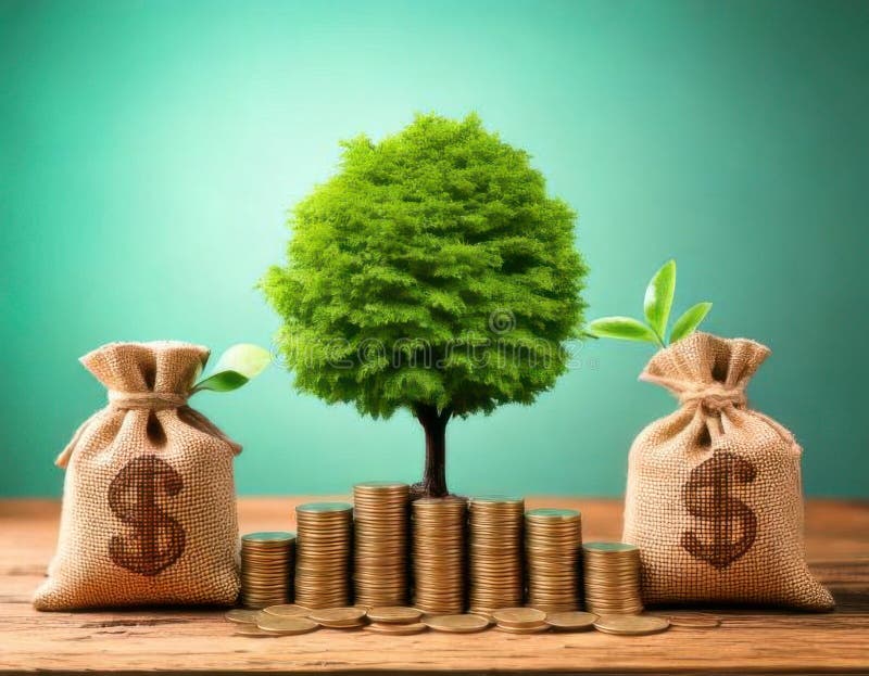 Green Tree Growing from Coins Stock Illustration - Illustration of ...