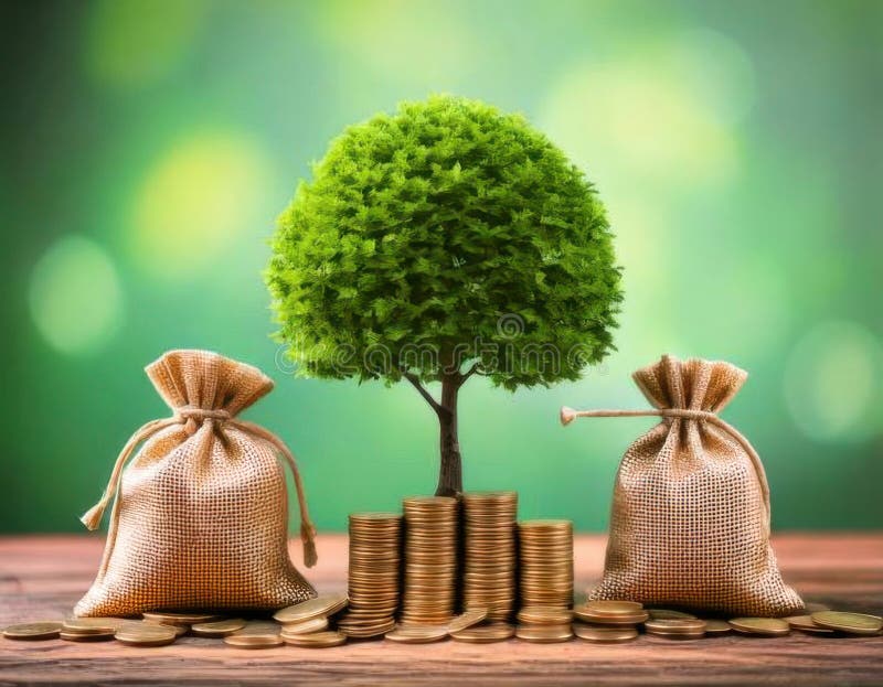 Green Tree Growing from Coins Stock Illustration - Illustration of ...