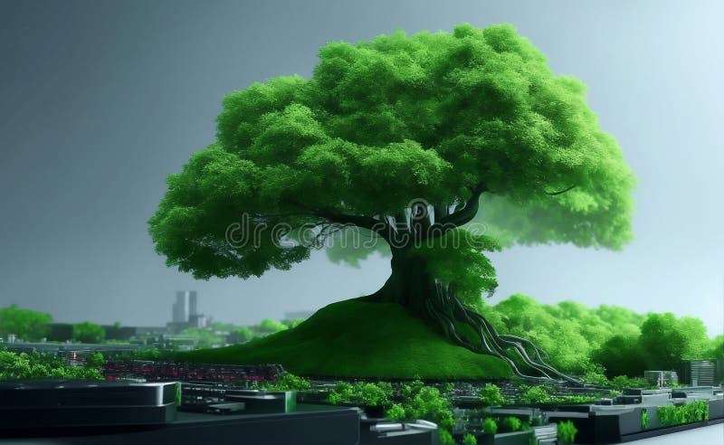 Green Tree Growing on Computer Motherboard, Generative AI Illustration ...