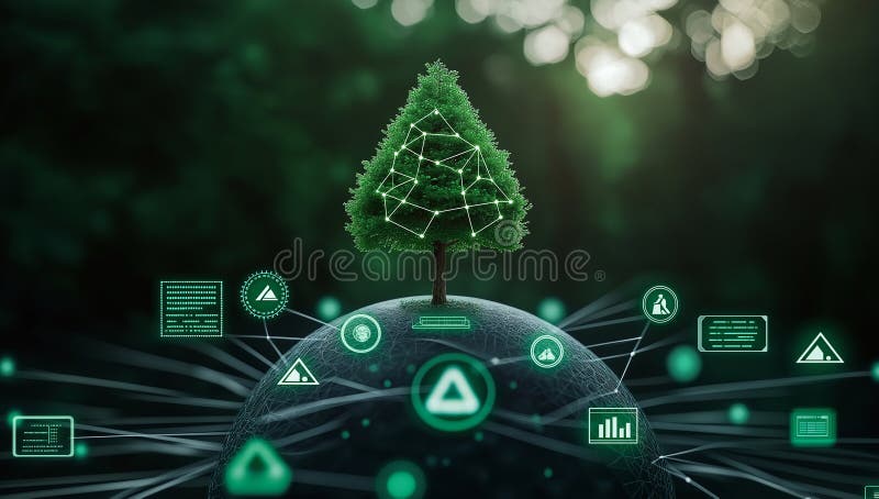 Green Tree Growing on Digital Globe Symbolizing Sustainability and ...