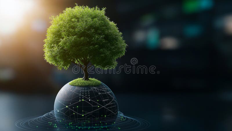 Green Tree Growing on Globe Symbolizes Environmental Sustainability and ...