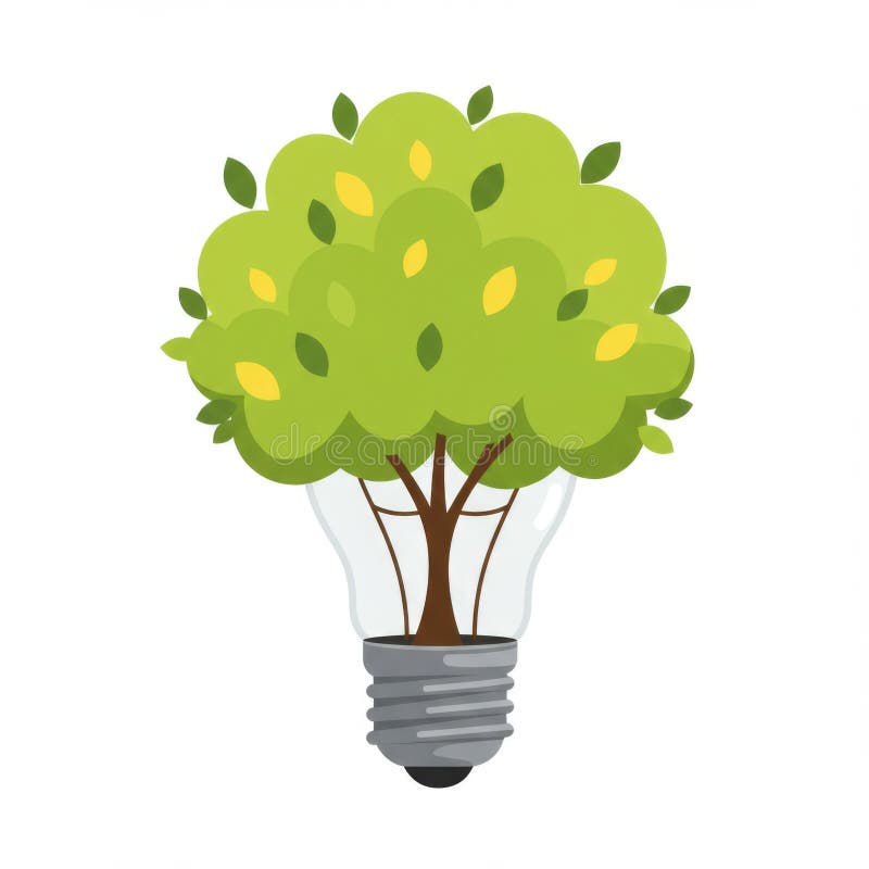 Green Tree Growing from Light Bulb Stock Illustration - Illustration of ...