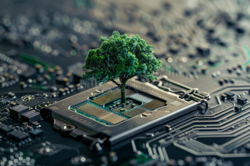 A Green Tree Growing on a Microchip, Symbolizing the Integration of ...